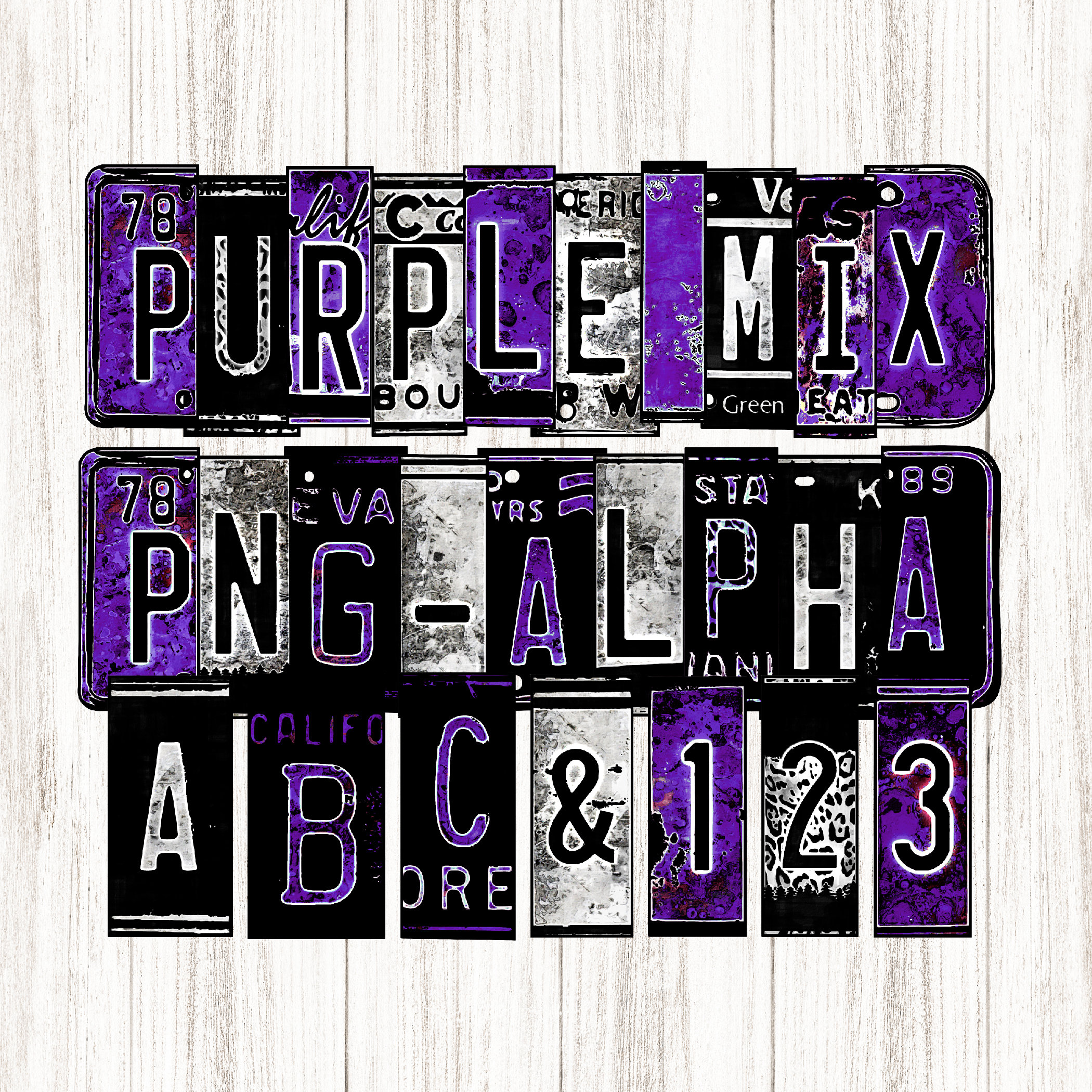 Purple & Black License Plate Alphabet Mix Match Letters - Etsy