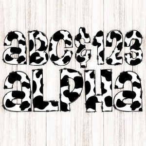 Cow Print Doodle Alphabet PNG, Black & White Pattern Fill Letters for ...