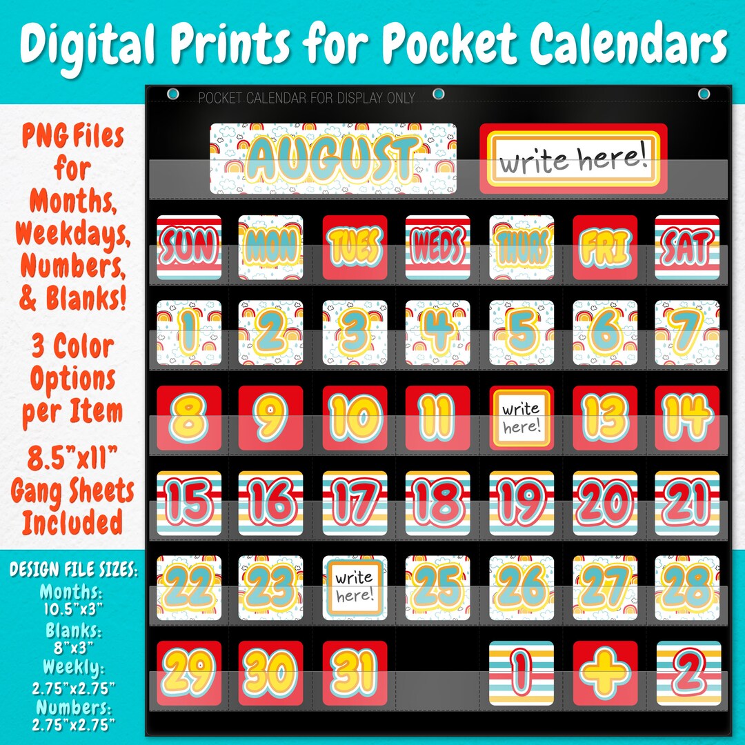 Wall Calendar - Pocket Chart for Teachers | Rainbows, Doodle, Clouds ...