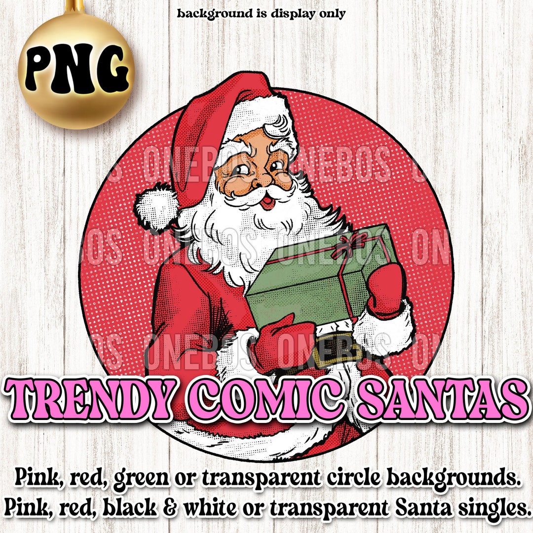 Retro Santa Comic PNG, Bundle of Halftone, Comic Digital Download Santa ...