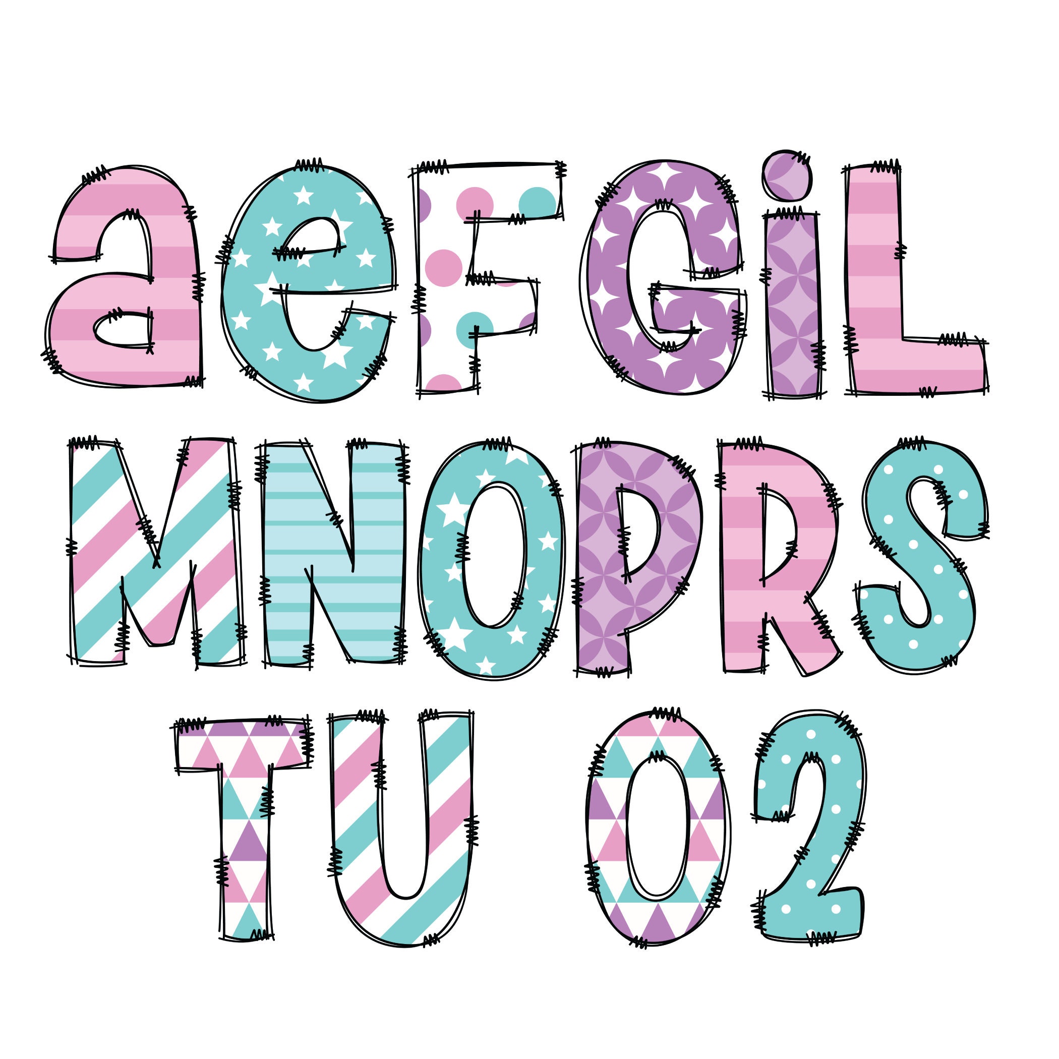 Digital Download | Doodle Letters Purple Pink Blue 1 Pattern Fill | PNG ...