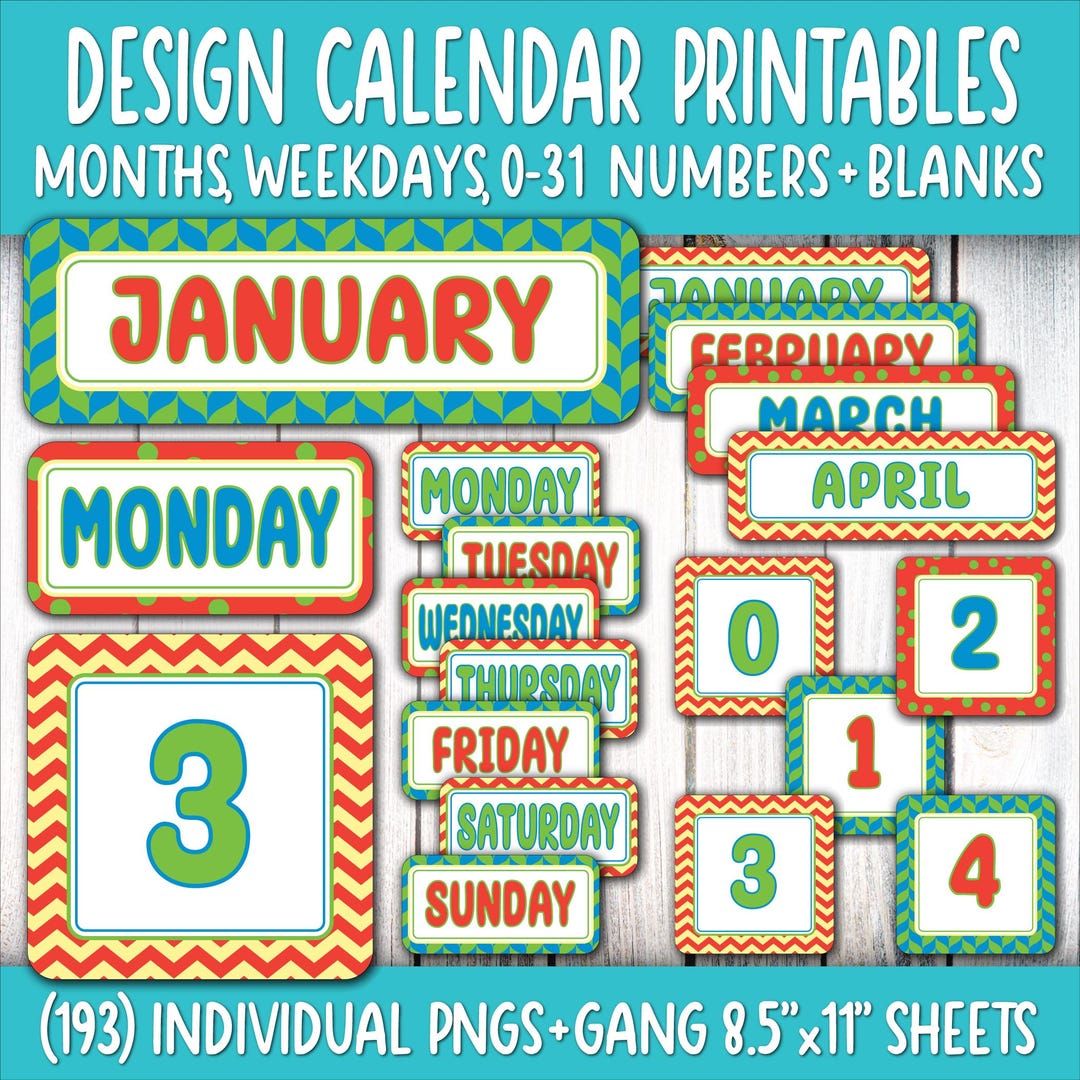 Wall Calendar - Standard - for Teachers | Geometric, Chevron, Polka Dot ...