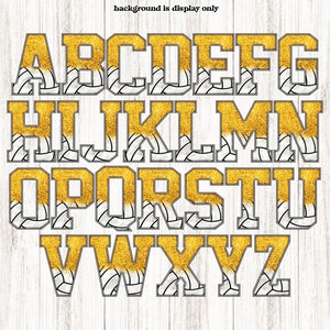 Volleyball Alphabet, Golden Glitter Panels Pattern, College School ...