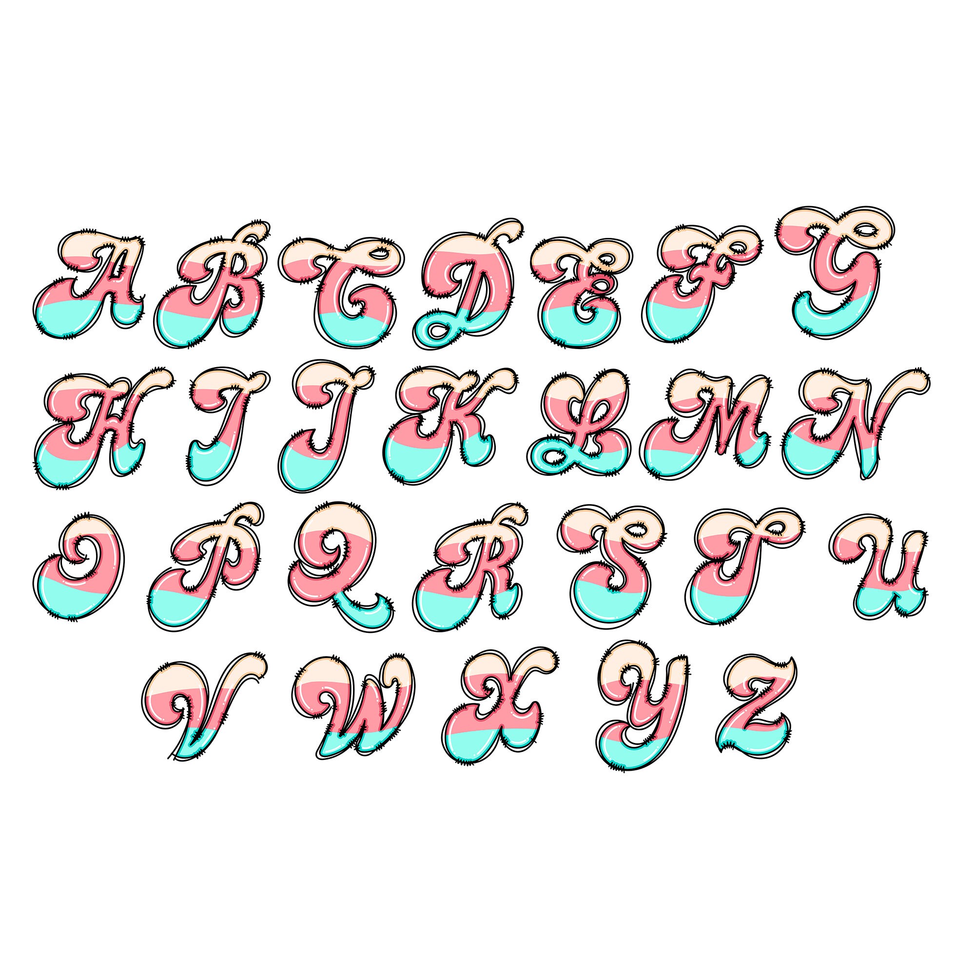 Cotton Candy Retro Alphabet PNG Digital Download Striped | Etsy