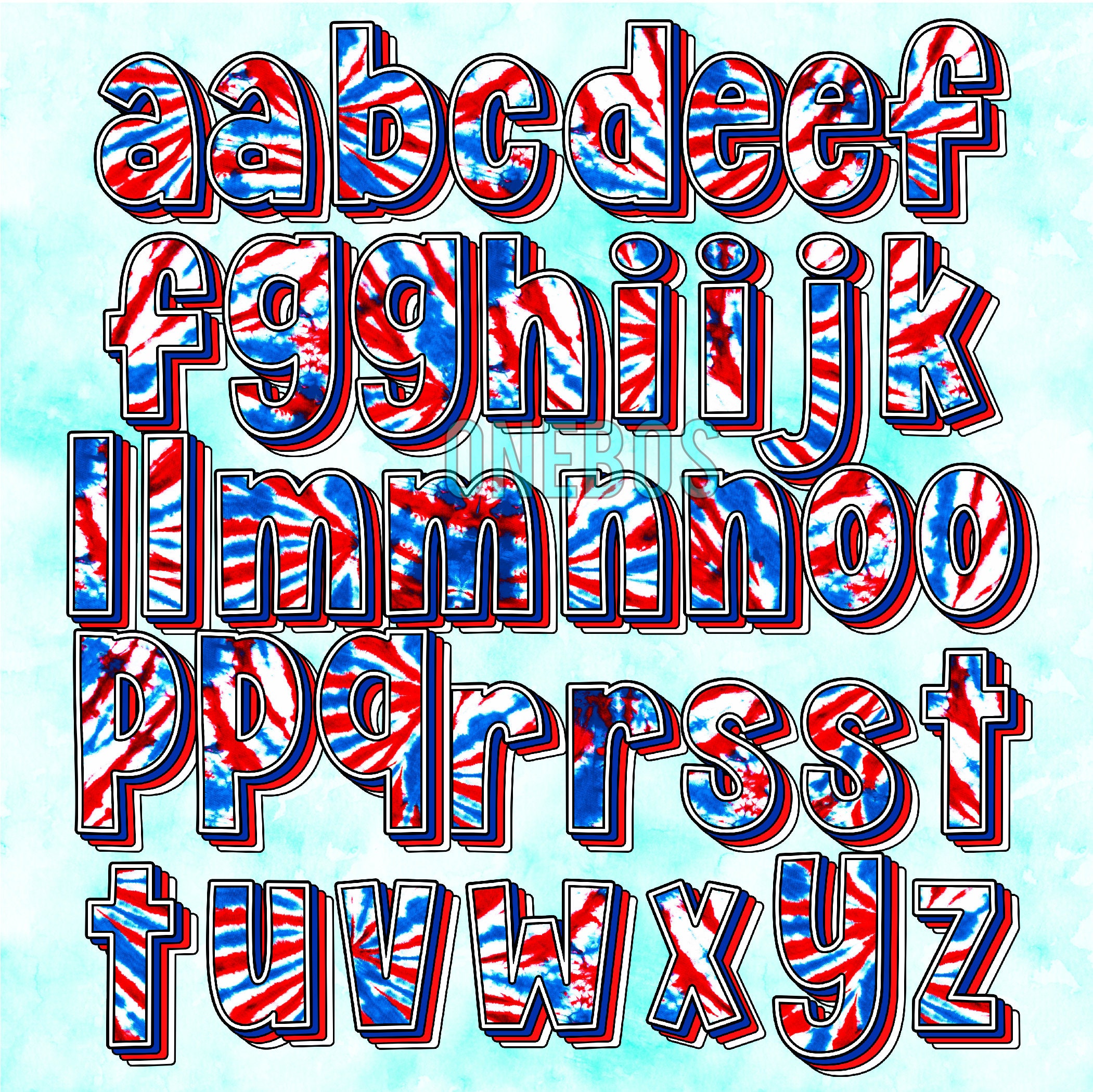 Tiedye Alphabet PNG Red White & Blue Shadow Letters - Etsy