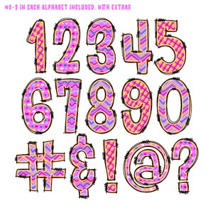 Alphabet Bundle for Easter, 4 Sets of Filled Doodle Letters & Numbers ...