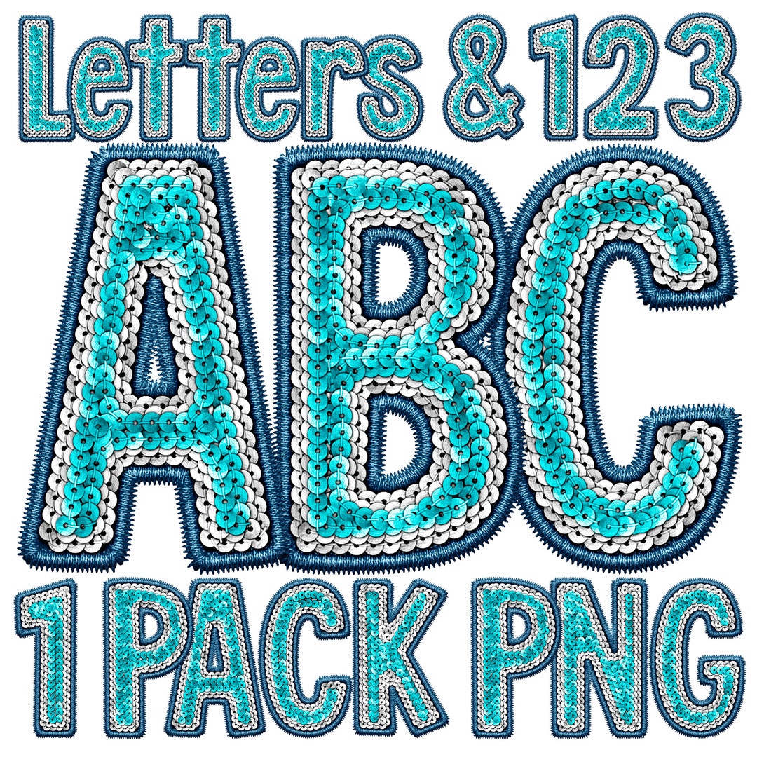 Digital Navy Teal Silver Sequin Alphabet, Faux Realistic Lined Sequin ...