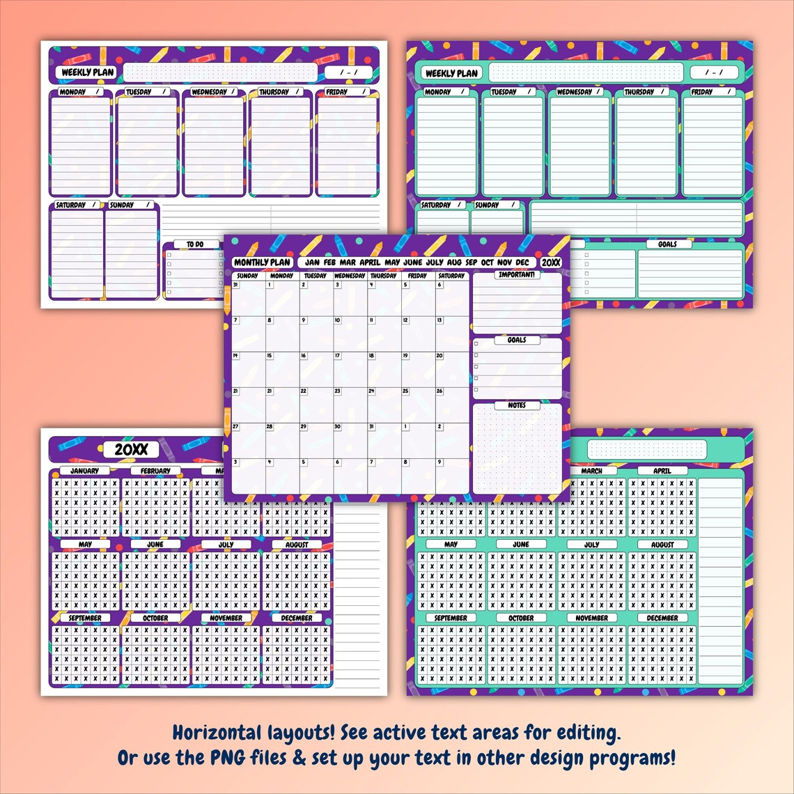 Calendar Pack - Editable Daily | Weekly | Monthly | Yearly | Crayons ...