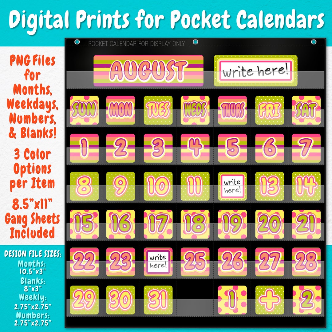 Wall Calendar - Pocket Chart for Teachers | Stripes, Polka Dots, Vivid ...