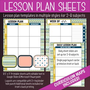 Lesson Plan Sheets & Curriculum Maps editable Teacher Planner Inserts ...