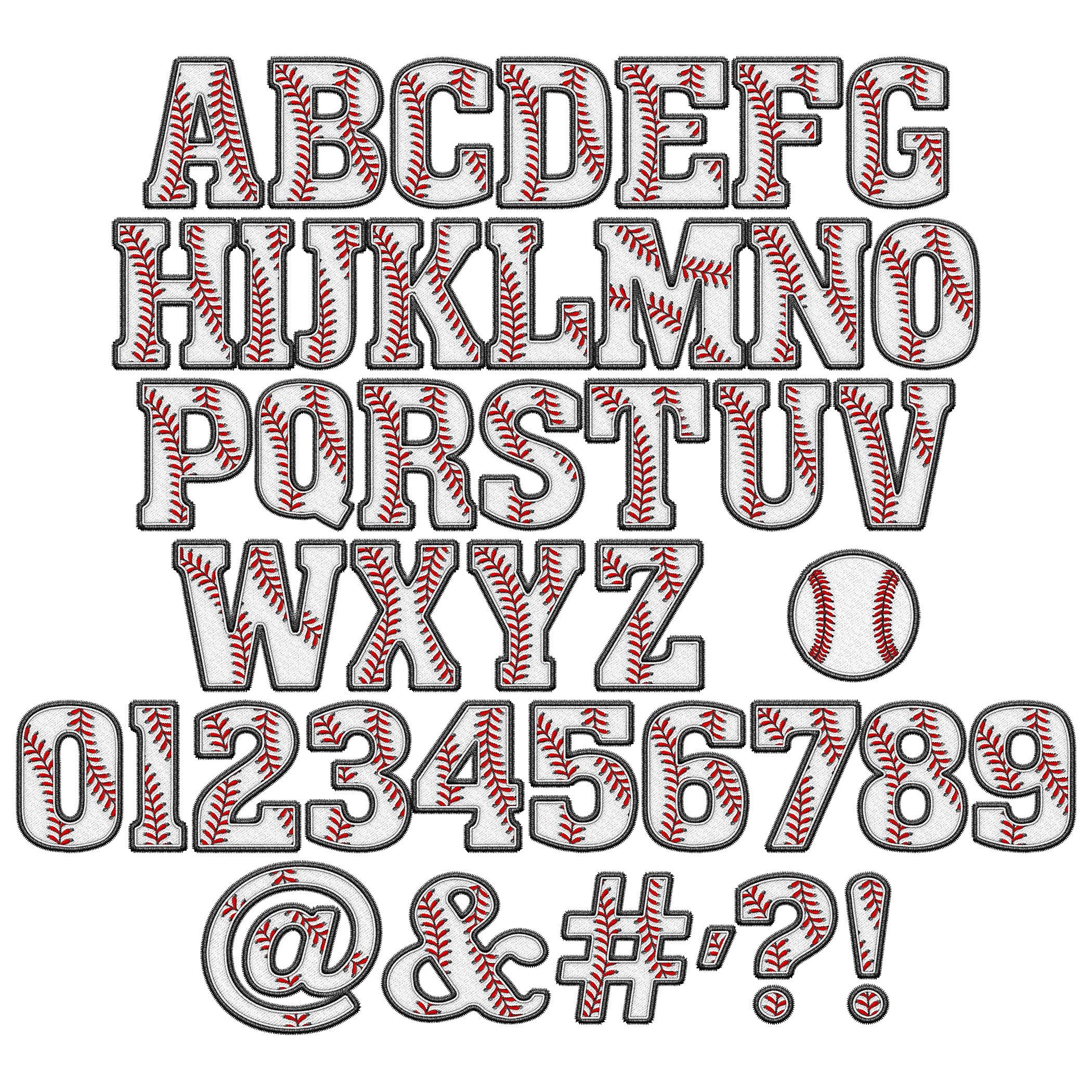 Baseball and Softball Alphabets, Faux Embroidery Boardwalk Stitch ...