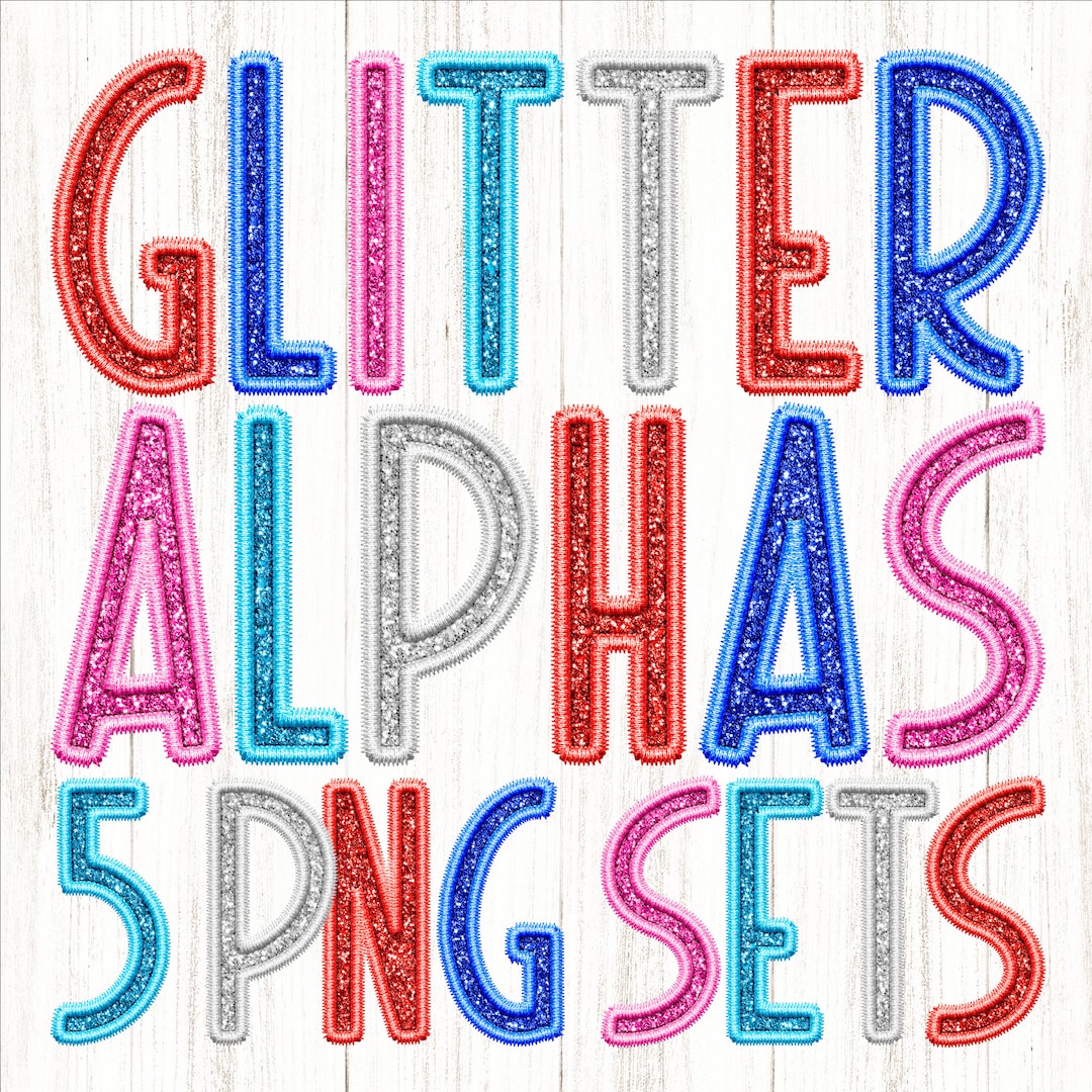 Faux Embroidery Glitter PNG Alphabets, 5 Pack, Skinny Thin Boho Letters ...