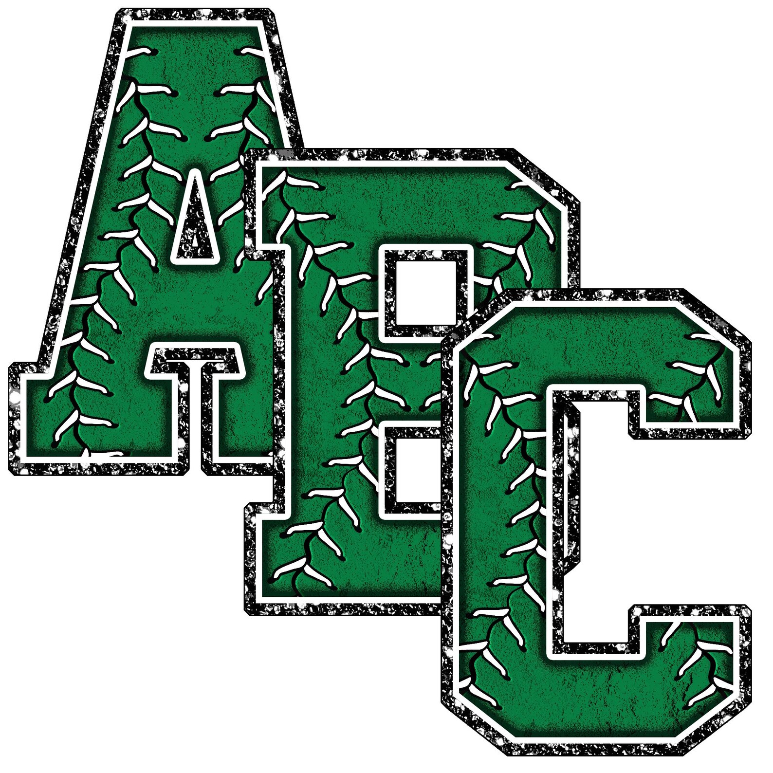 Digital Baseball Block Alphabet With Stitch Pattern, Green White Black ...