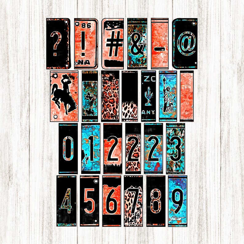 License Plate Alphabet Teal Turquoise Coral Alpha Grunge - Etsy