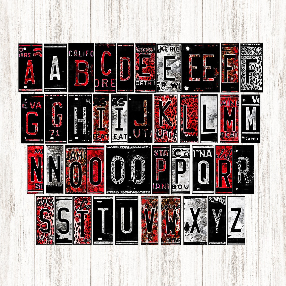 Red License Plate Alphabet Mix Match Letters Grunge & - Etsy