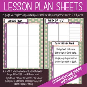 Lesson Plan Sheets & Curriculum Maps (editable) | Grid, Diagonal ...
