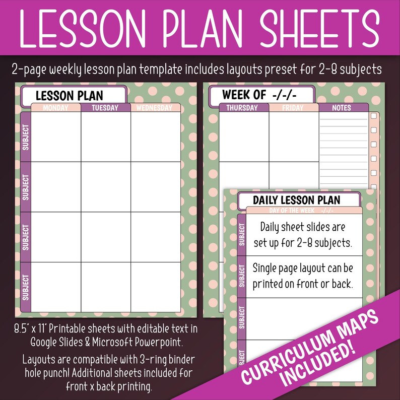 Lesson Plan Sheets & Curriculum Maps (editable) | Grid, Diagonal ...