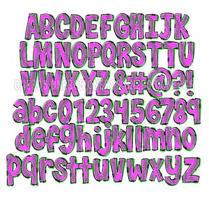 Pink + Green Softball Baseball Doodle Alphabet, Pink Letters With Green ...