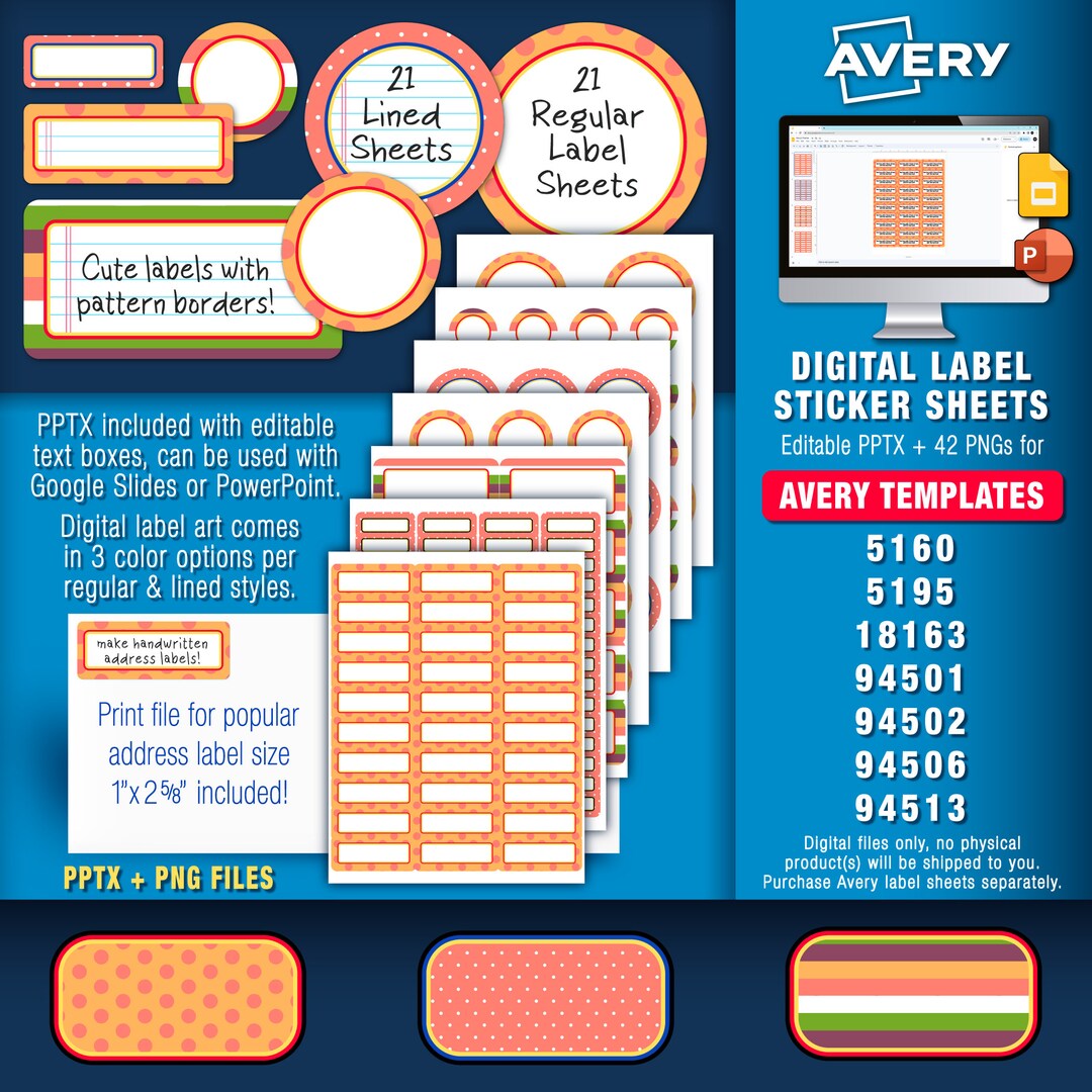 Label Sheet Templates Editable Text Avery Compatible - Etsy