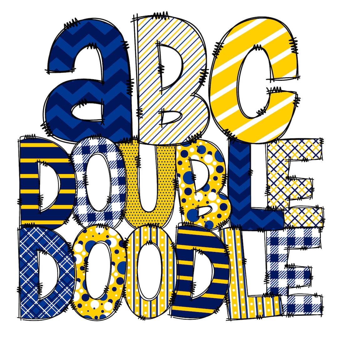 Doodle Alphabet in Navy Blue, Yellow Gold, 2 Sets of Letters With ...
