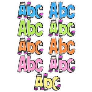 Pencil Doodle PNG Alphabet Bundle, 18 Sets, Mix of Pastel Pencils ...