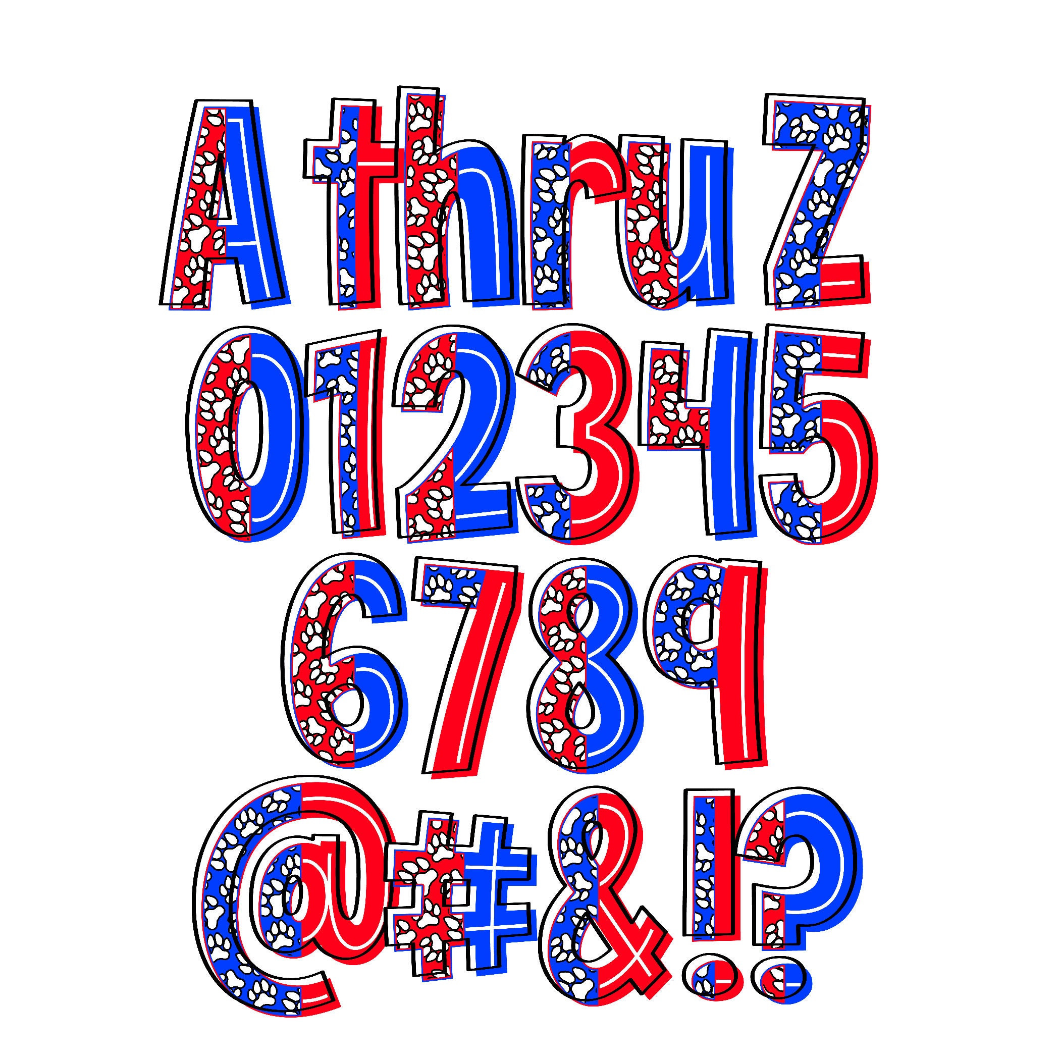 Split Paw Print Alphabet, Red & Royal Blue Split Line Color Block Alpha ...