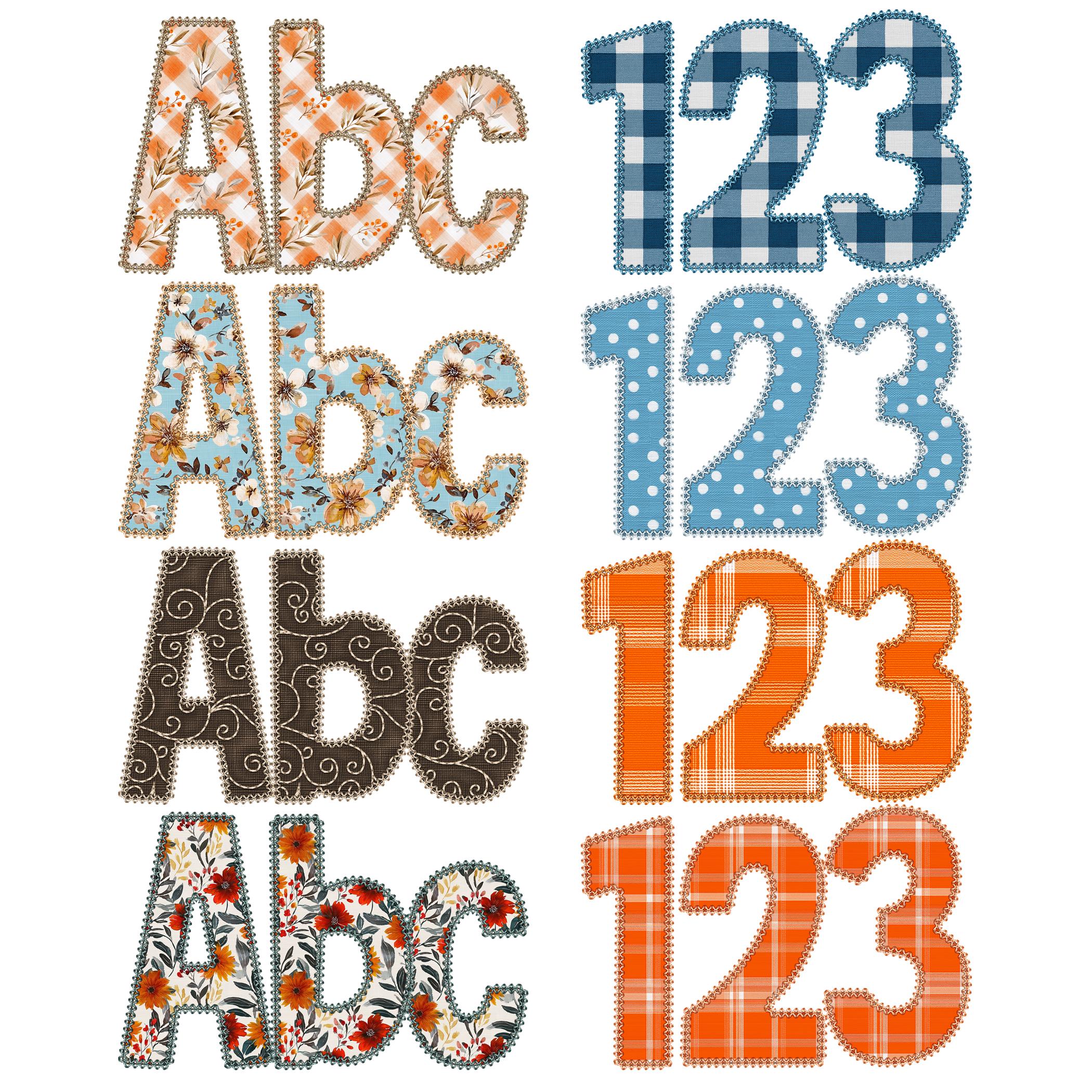 Thanksgiving PNG Alphabet Bundle, Faux Embroidery Style Applique Patch ...
