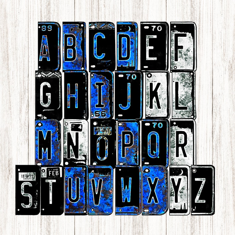 Royal Blue License Plate Alphabet, Mix Match Letters, Grunge Leopard ...