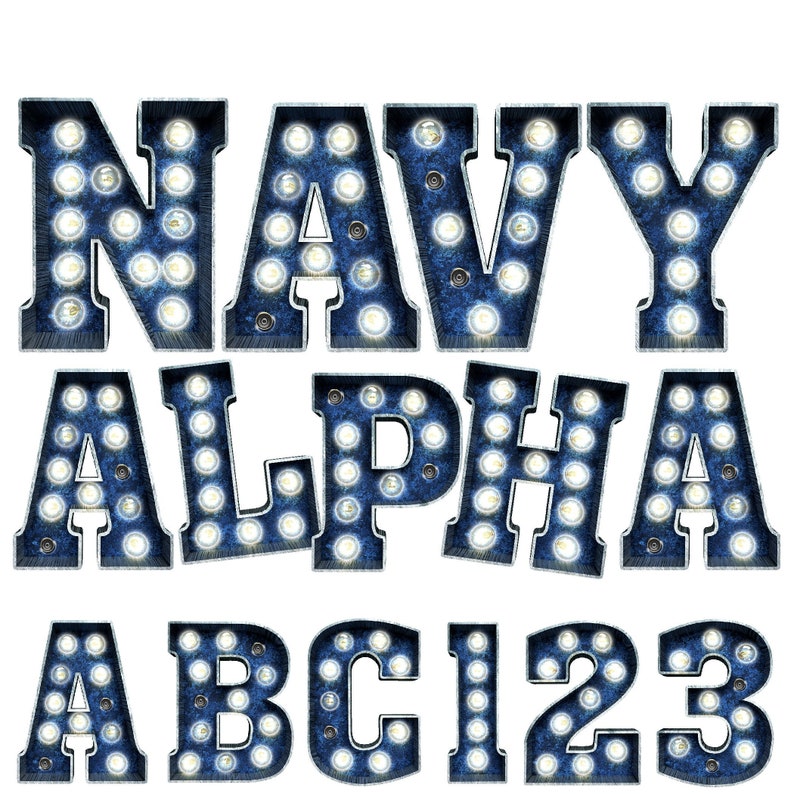 Navy Blue Alphabet Marquee VS2.0 Letters & Numbers PNG - Etsy