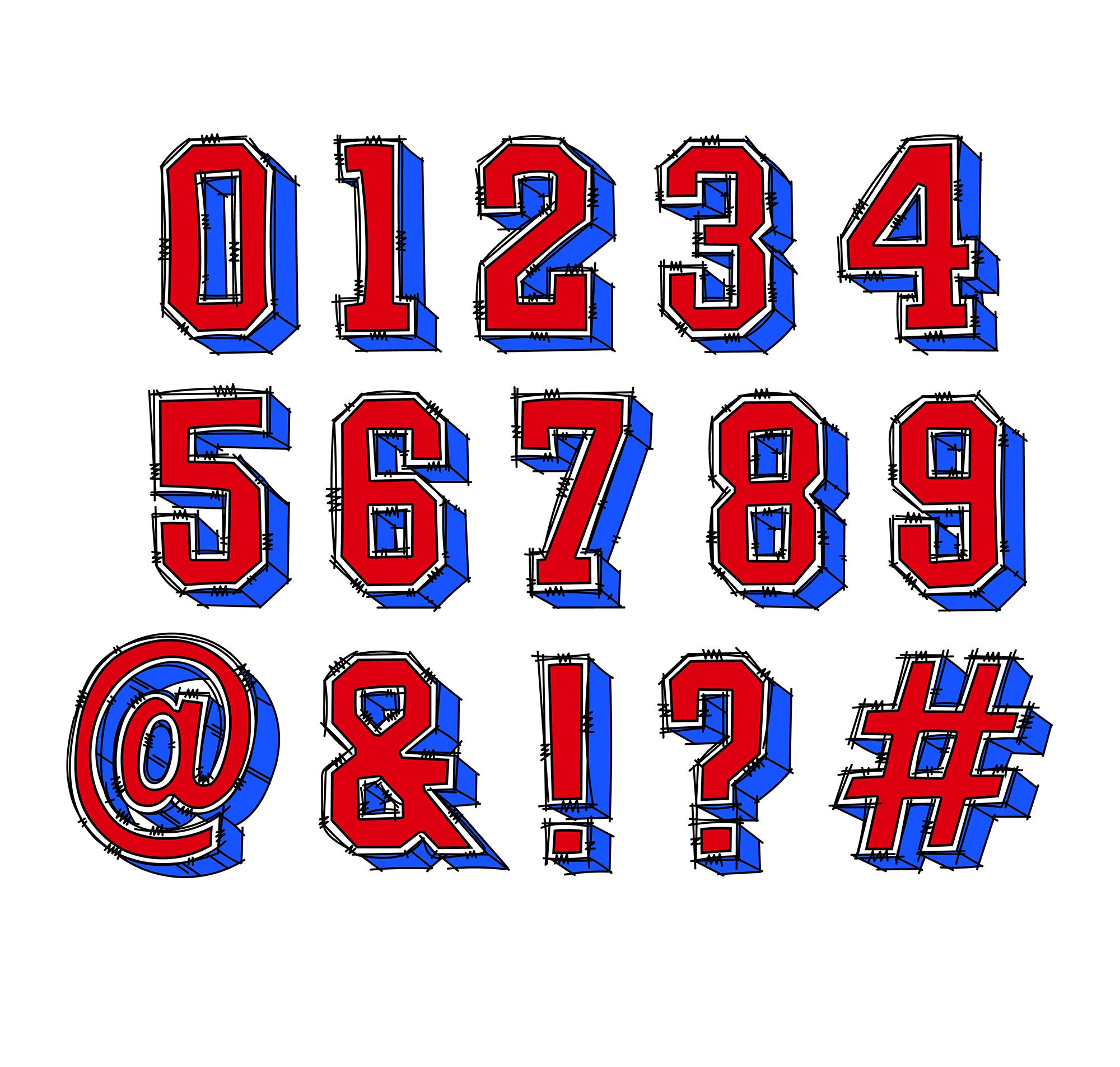 Digital Letters PNG Block Drop Red & Royal Alphabet and - Etsy