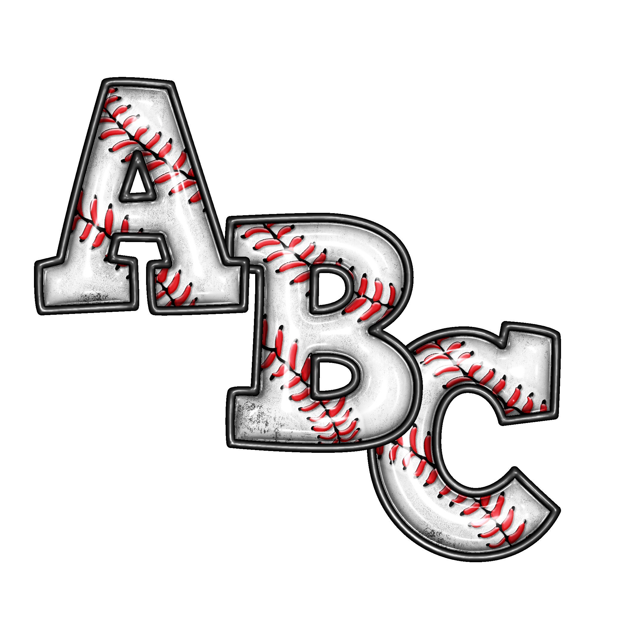 Inflated Softball Baseball Alphabets PNG Bundle, 2 Pack of 3D Puff ...