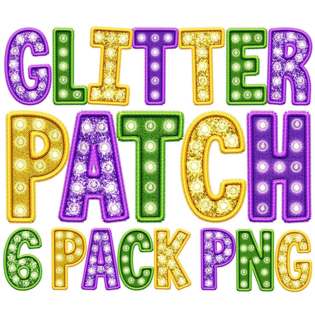 Glitter Patch PNG Alphabets, 6 Pack Bundle, Faux Embroidery Alphabet ...