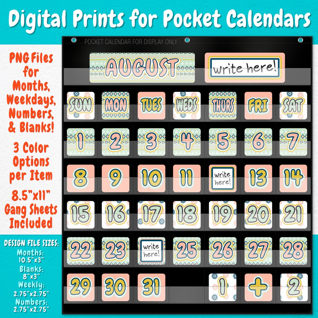 Wall Calendar - Pocket Chart for Teachers | Boho, Ethnical, Calm, Warm ...