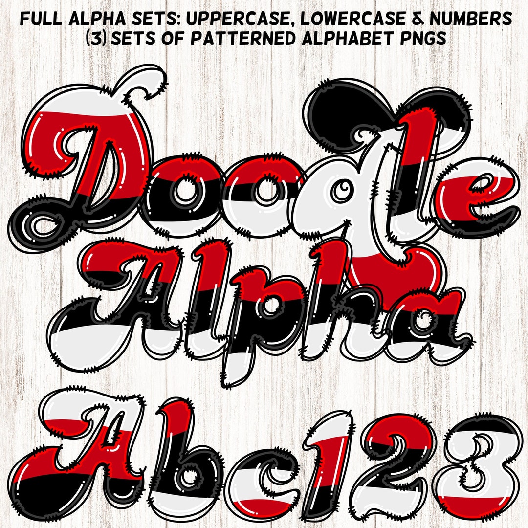 Doodle Retro Alphabet - Cute Wavy Stripes, Red Black White Pattern Fill ...