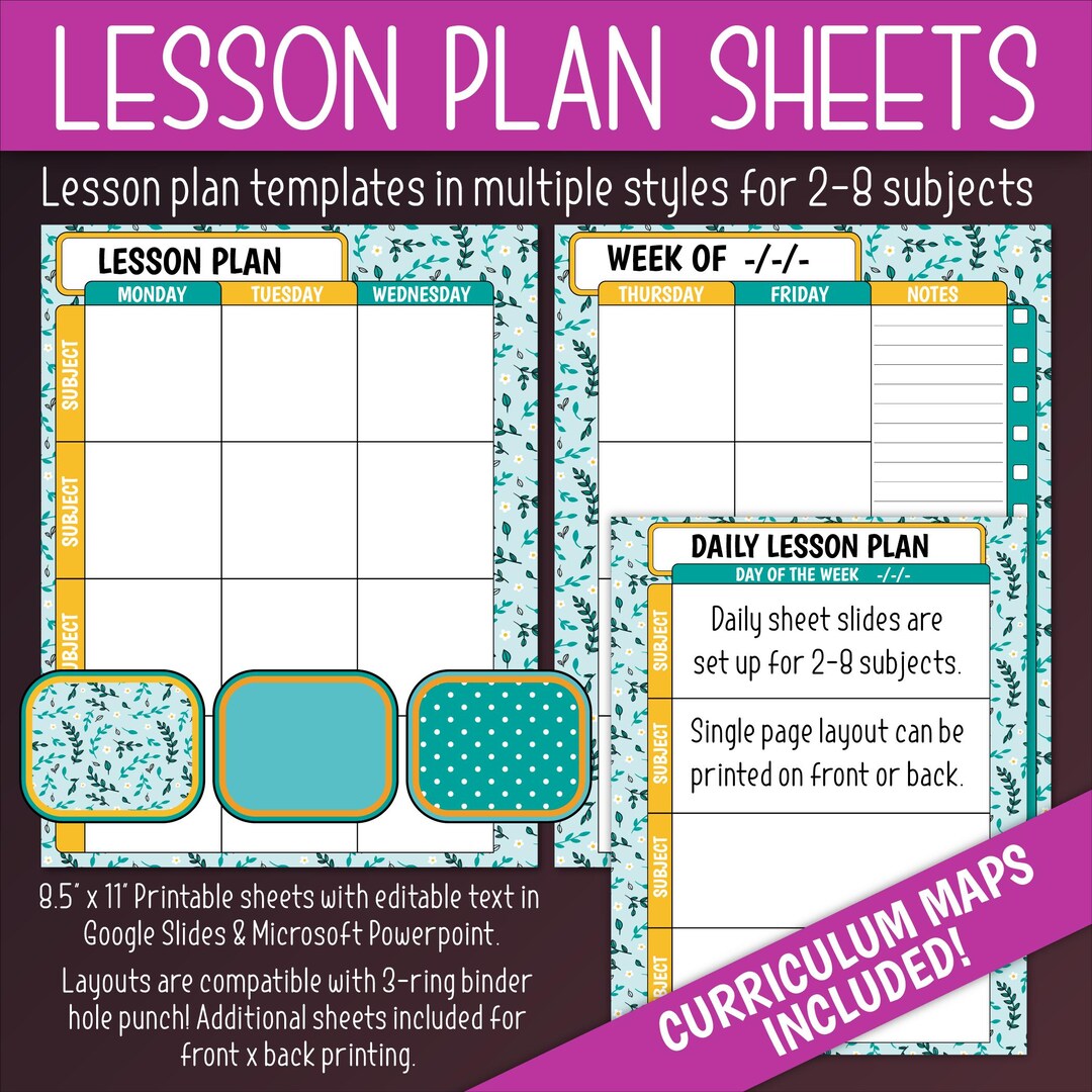 Lesson Plan Sheets & Curriculum Maps (editable) | Teacher Planner ...