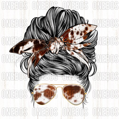 Cow Print Mom Life Messy Bun Hair Sublimation Design - Etsy
