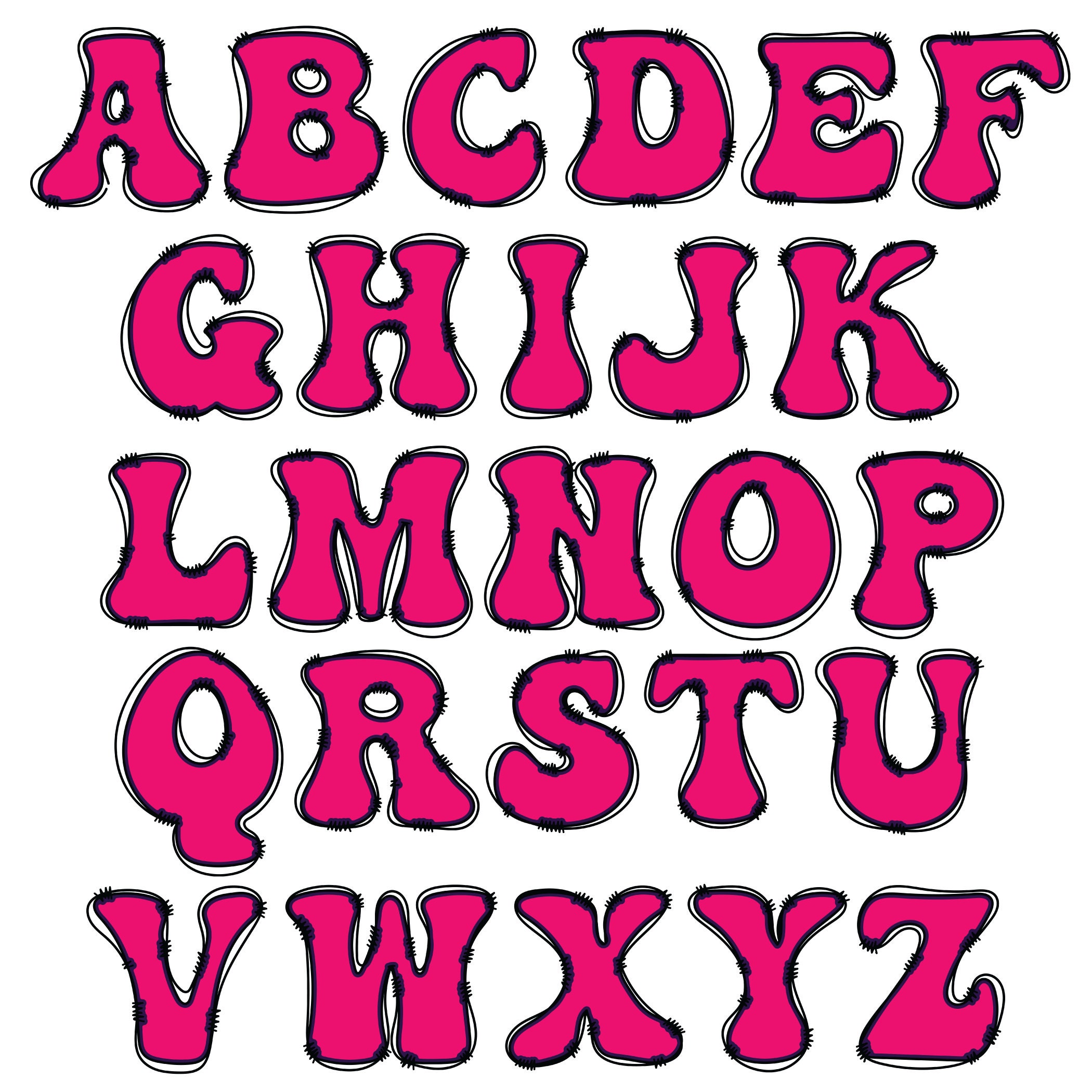 Digital Download | Doodle Retro AG - Pink Vintage | Hand Drawn Alphabet ...