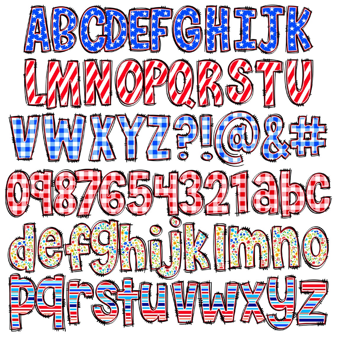 Patriotic Stars N Stripes Pack VS3 Pattern Alphabet Multi - Etsy
