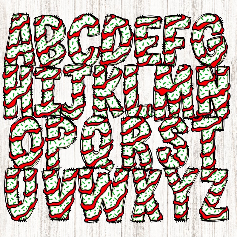 Tree Cake Alphabet PNG Bundle, Set of 3, White Brown Green Doodle ...