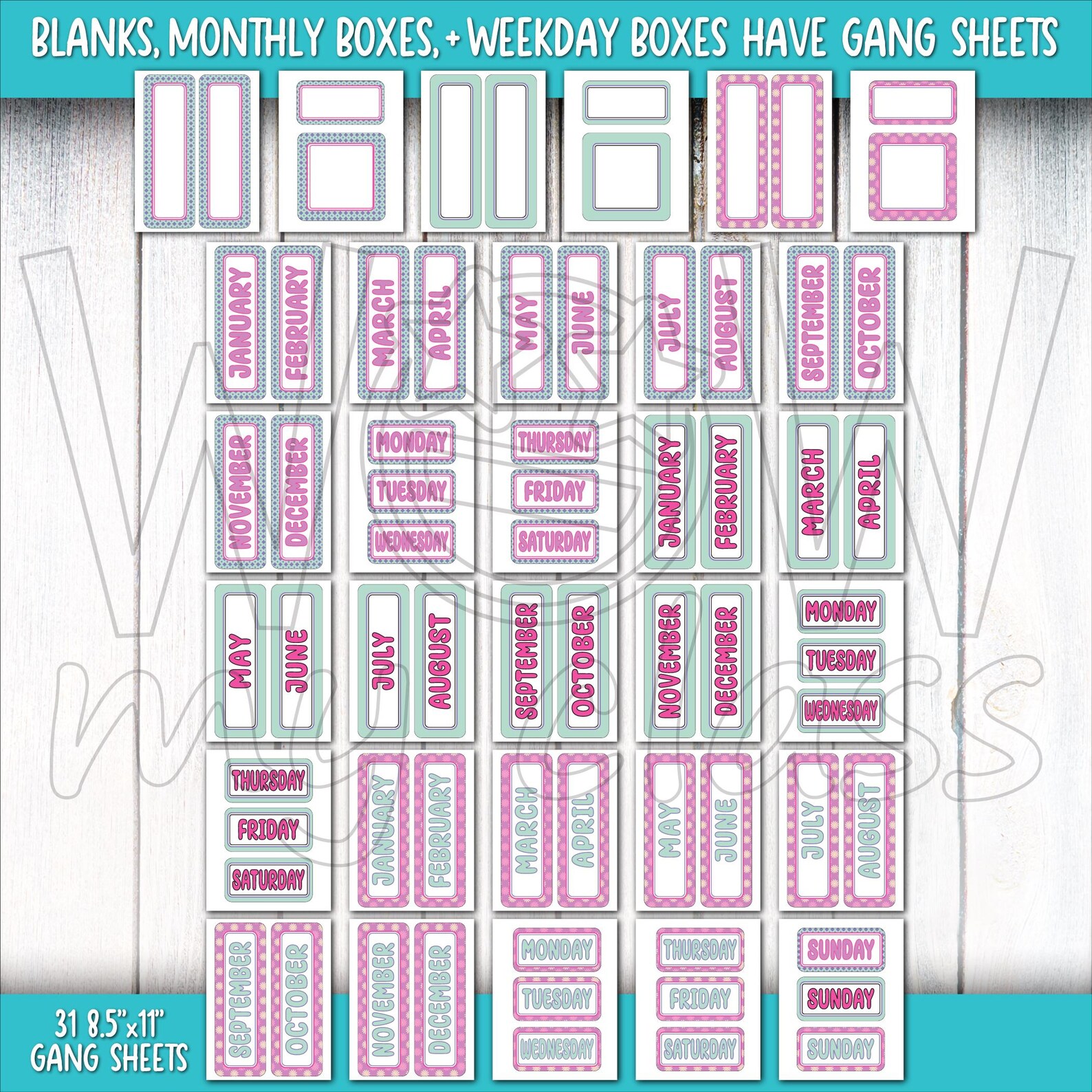 Wall Calendar - Standard - for Teachers | Flowers, Diamonds, Checkered ...