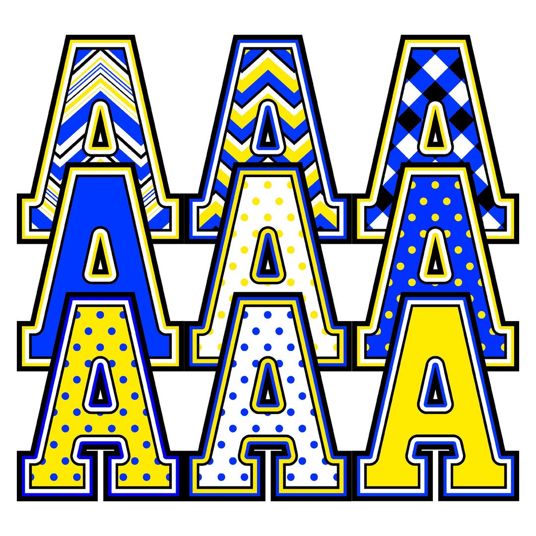 Preppy Alphabet PNG Bundle, 9 Sets of Letters, Numbers, Cheer Block ...