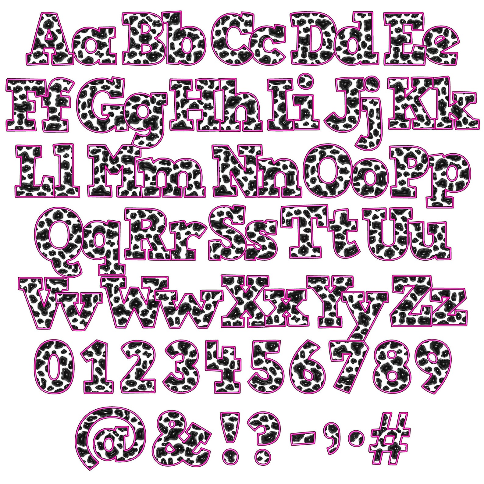 Inflated Cow Print Alphabets PNG Bundle, 4 Pack of 3D Puff Inflated ...