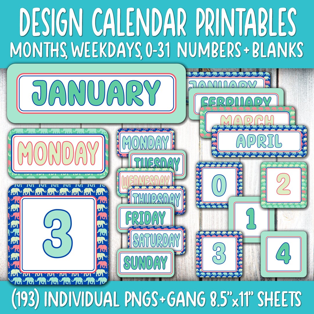 Wall Calendar - Standard - for Teachers | Elephants, Zoo, Adventure ...