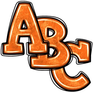 Orange Doodle Alphabet PNG, Digital Download, Casual Hand Drawn Letters ...