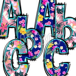 Boho Tropical Alphabet Bundle PNG, Sublimation Beach Nautical Floral ...