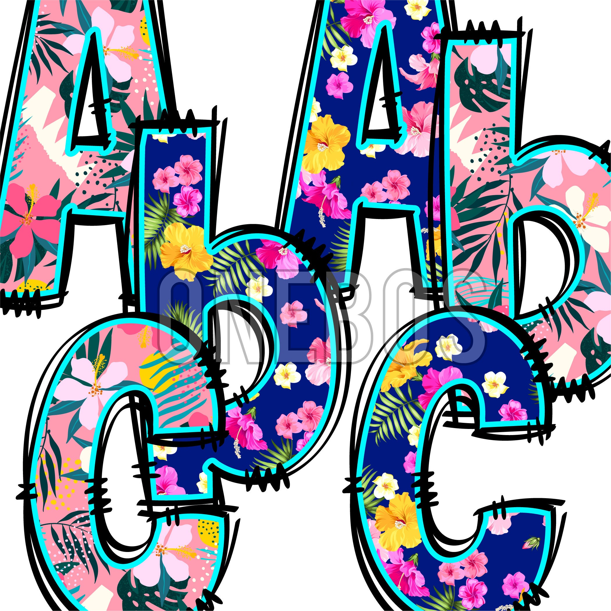 Boho Tropical Alphabet Bundle PNG Sublimation Beach Nautical - Etsy