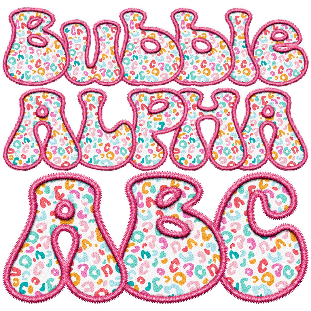 Pink Leopard Retro PNG Alphabet, Faux Embroidery Boho Stitch Alpha ...