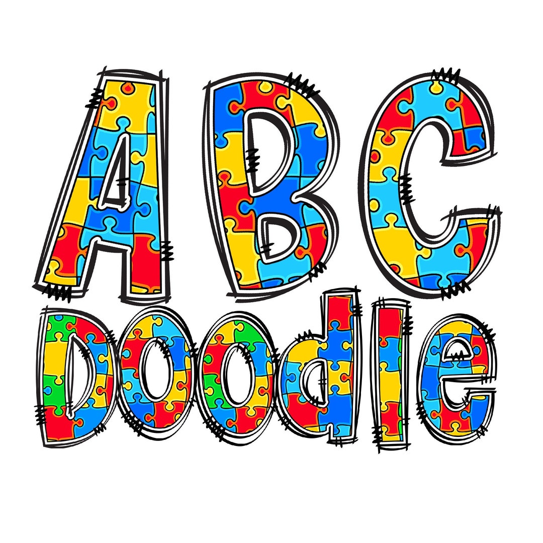 Puzzle Piece Pattern Doodle Letters, Alpha PNG Pack, Doodle Alphabets ...