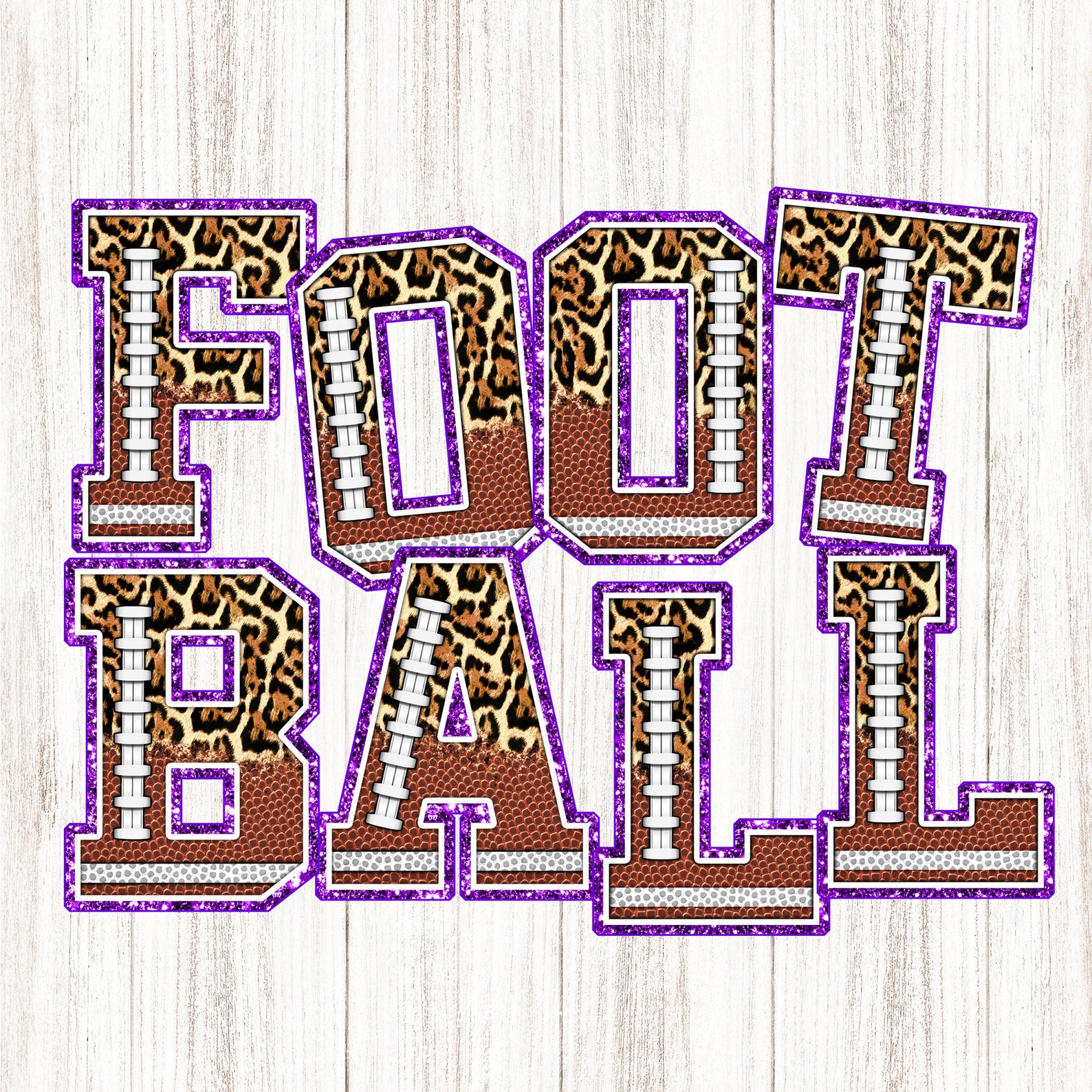 Football Letters PNG, Purple Glitter Leopard & Laces Stitch, Background ...