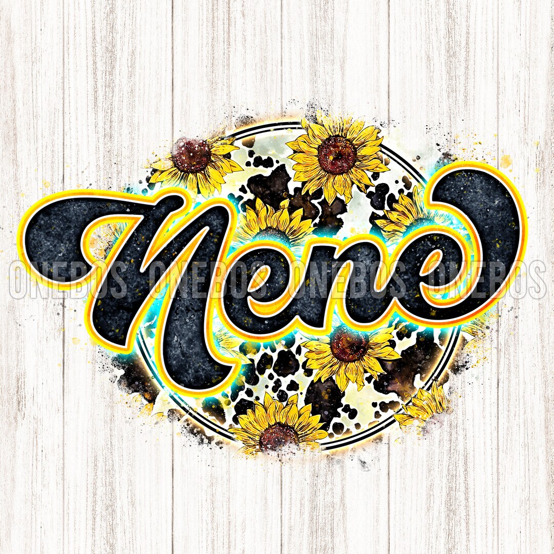 Digital Nene PNG With Cow Sunflower Print | Retro Letters Watercolor ...